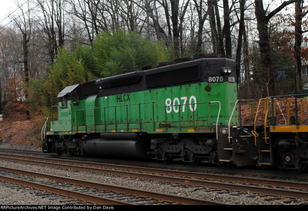 Rear shot of HLCX SD40-2 8070 on Q418-22